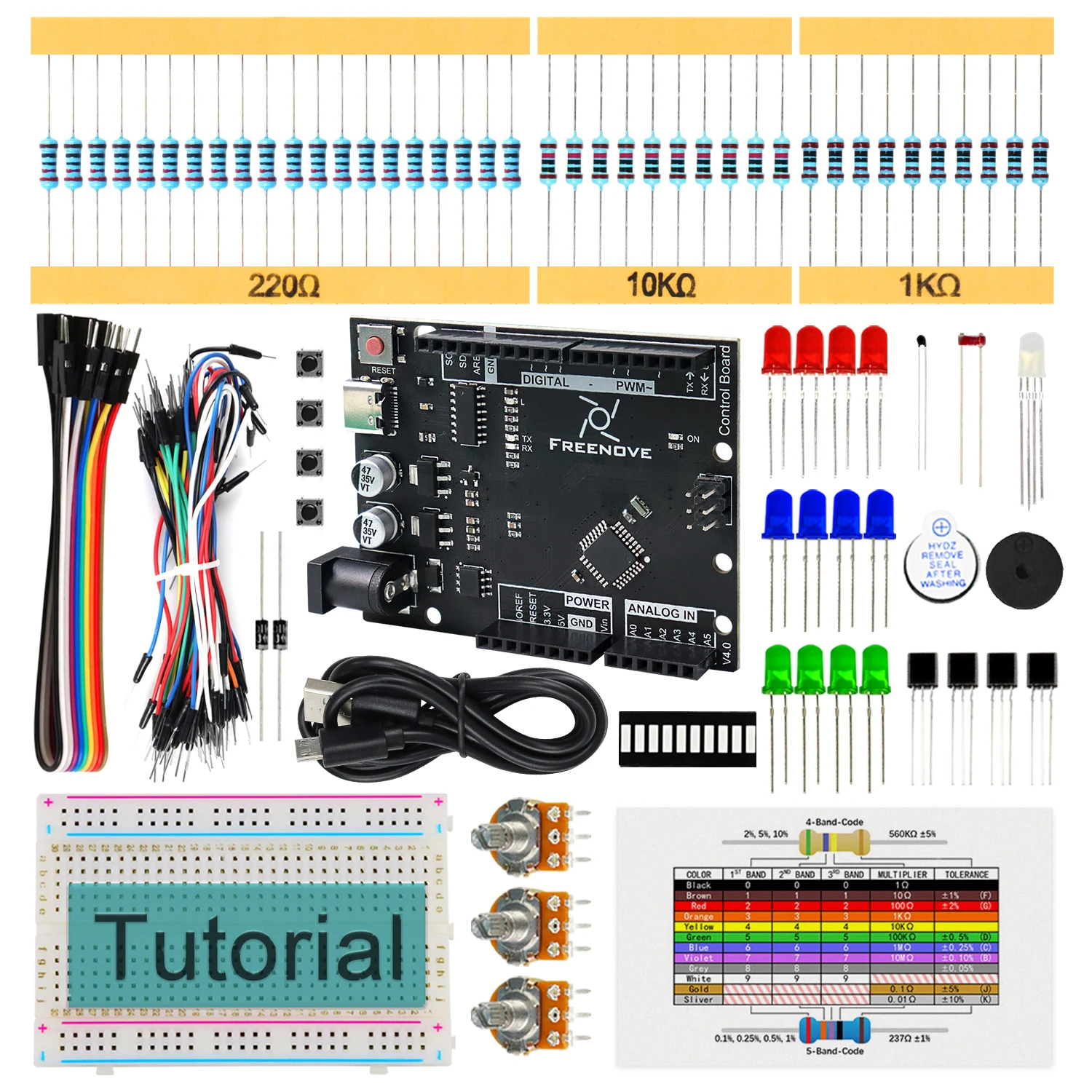 Freenove Basic Starter Kit For Arduino Uno R3 V4, 96-page Detailed Tutorial, 151 Items, 19 ...