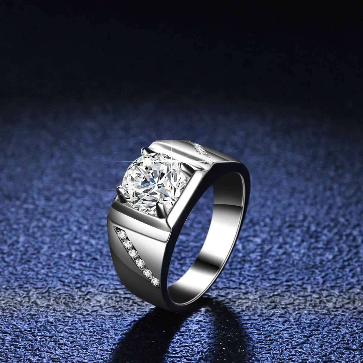 Platinum PT950 2 Carat Moissanite Diamond Tongling Men's Ring Simple Atmosphere Boss Men's Ring ...