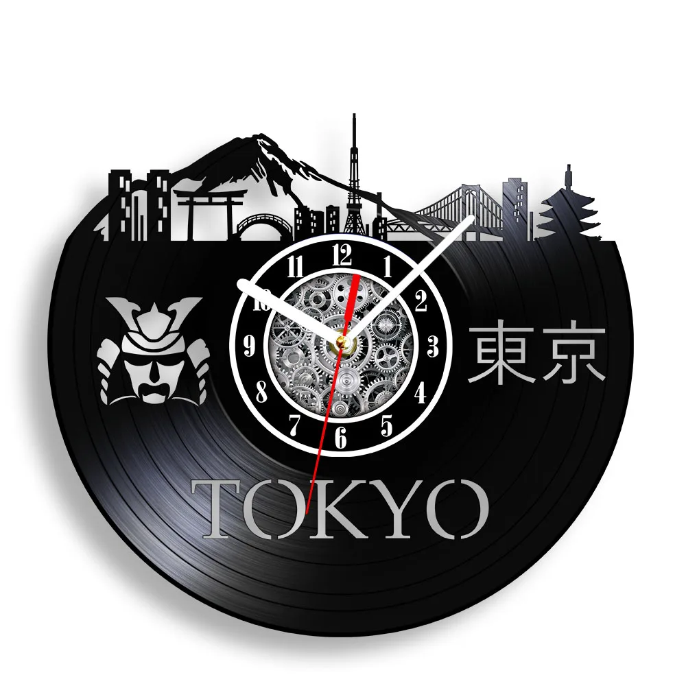 Tokyo Skyline Vinyl Record Wall Clock For Bedroom Japan Landscape ...