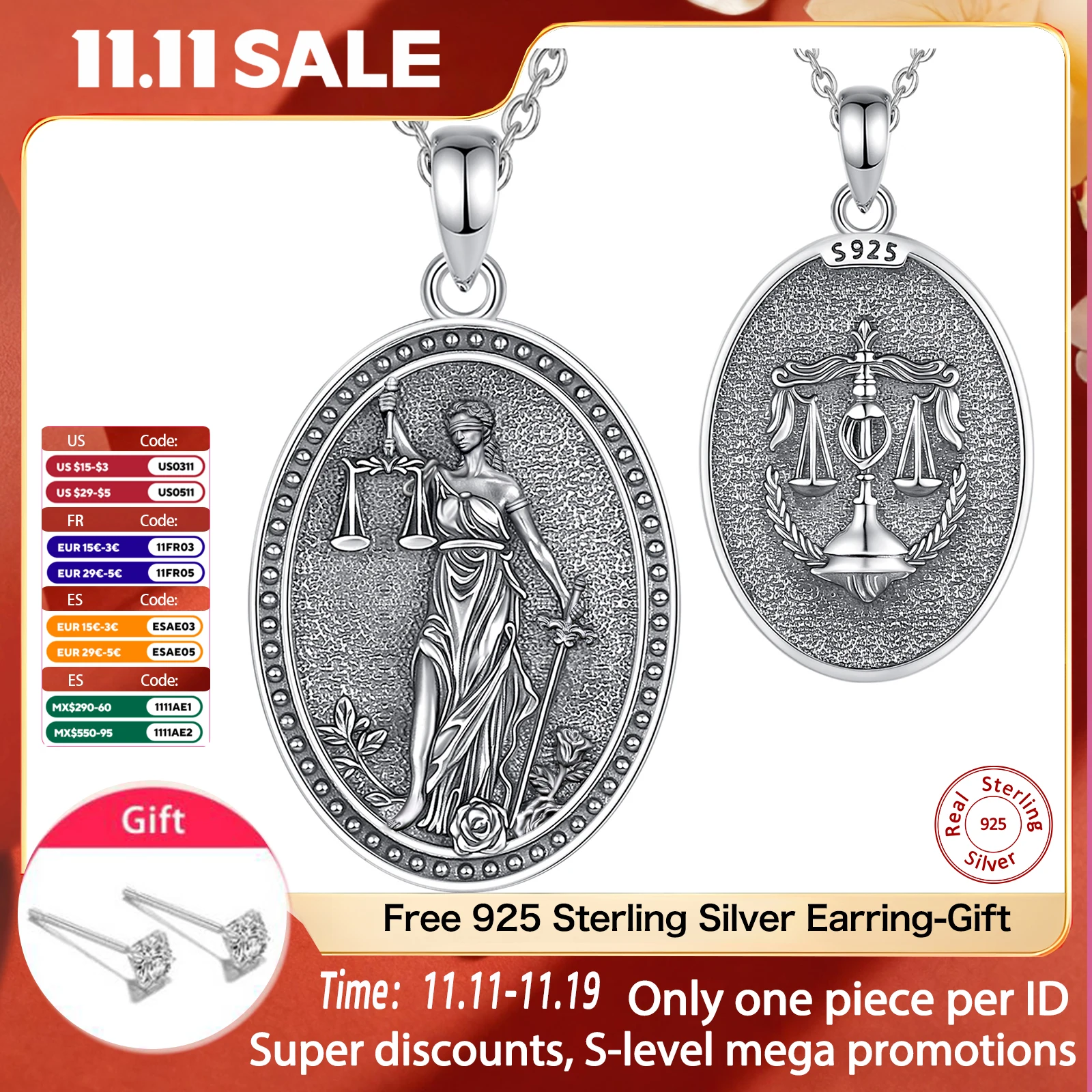 Eudora 925 Sterling Silver Themis goddess of justice Necklace Sword ...