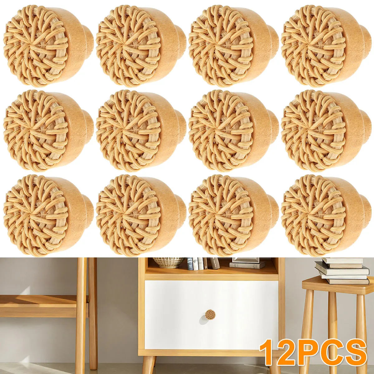 12Pcs-Rattan-Dresser-Knobs-Kit-Round-Wooden-Drawer-Knobs-Decorative ...