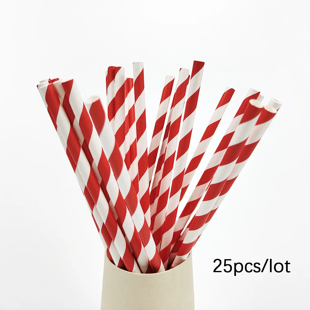 25Pcs Christmas Disposable Paper Straws Xmax Tree Red Gold Christmas ...