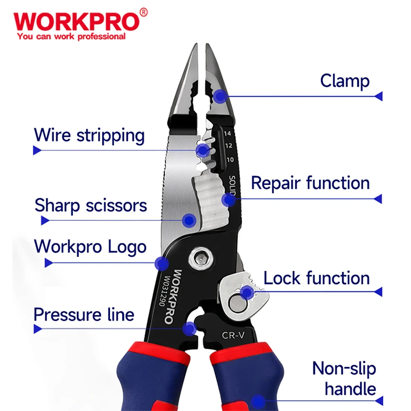 Workpro 5 in 1 Electrician Pliers 다기능 범용 대각선 바늘 코 펜치 하드웨어 손 도구 범용 와이어 커터