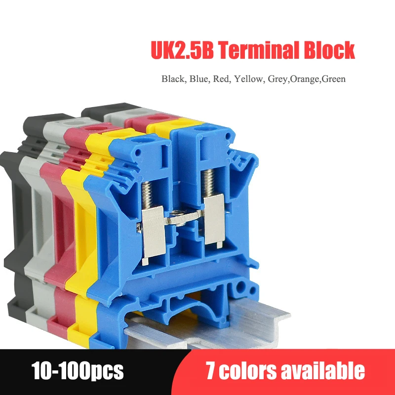10-100pcs-7-Colors-DIN-Rail-UK2-5B-Terminal-Block-Clamp-Connector-800V ...
