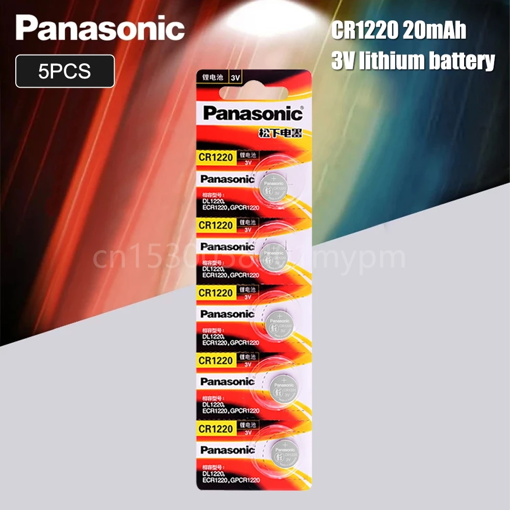 Panasonic – piles bouton CR1220 originales, lot de 5 pièces, CR 1220, 3V, au Lithium, pièce de ...