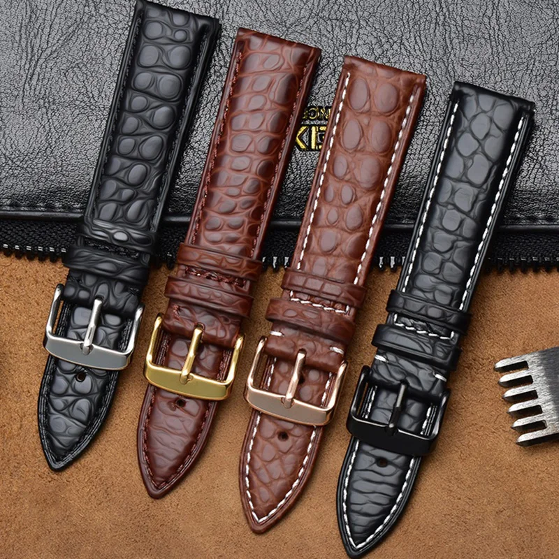 12mm 14mm 16mm 18mm 20mm 22mm 24mm Black Crocodile Leather Alligator ...