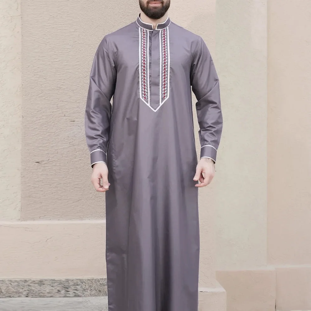 2024-New-Muslim-Men-Hand-Embroidered-Formal-Long-Sleeve-Luxury-Abaya ...