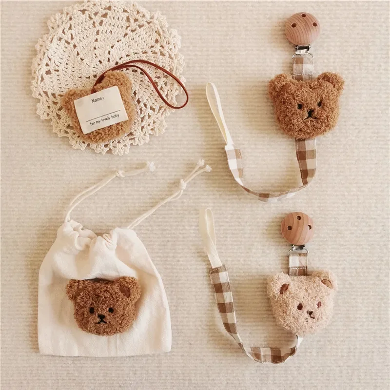 Cloth-Cute-Bear-Baby-Pacifier-Clip-Chain-Plaid-Newborn-Pacifiers-Clips ...