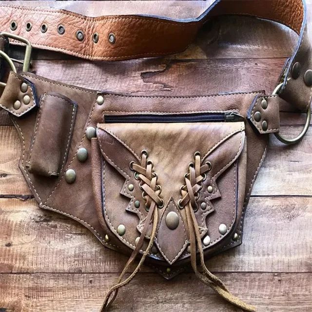Steampunk Vintage PU Leather Utility Belt Pouch Fanny Pack Festival ...