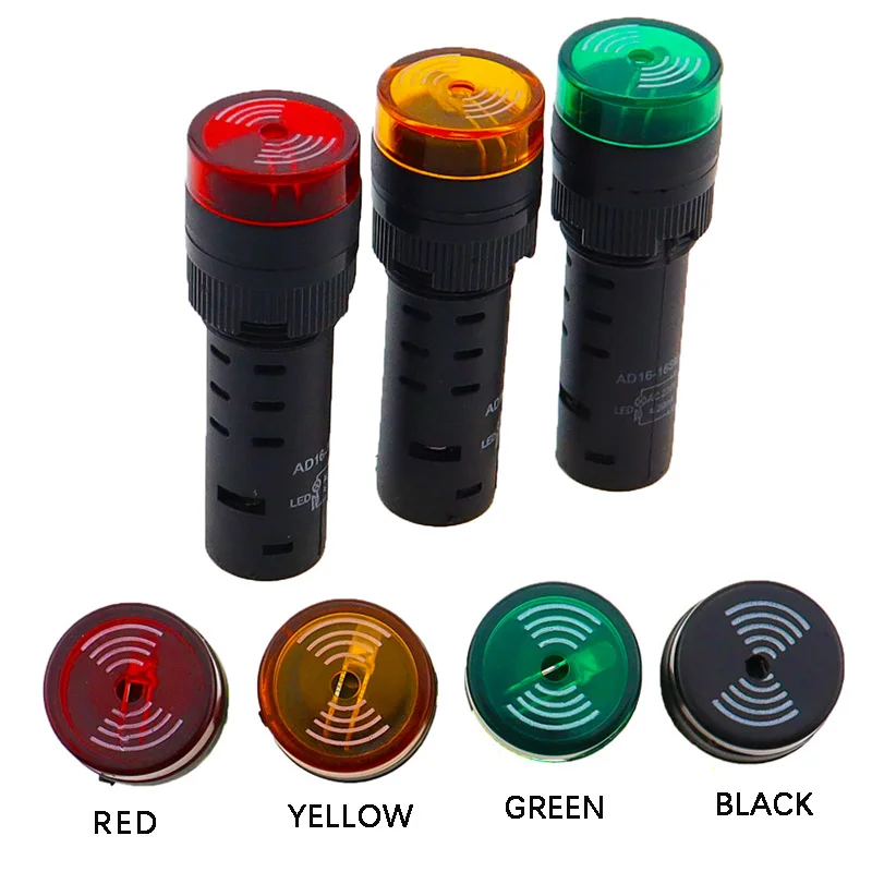AD16-16SM-16mm-buzzer-12V-24V-110V-220V-380V-Flash-Signal-Light-Red-LED ...