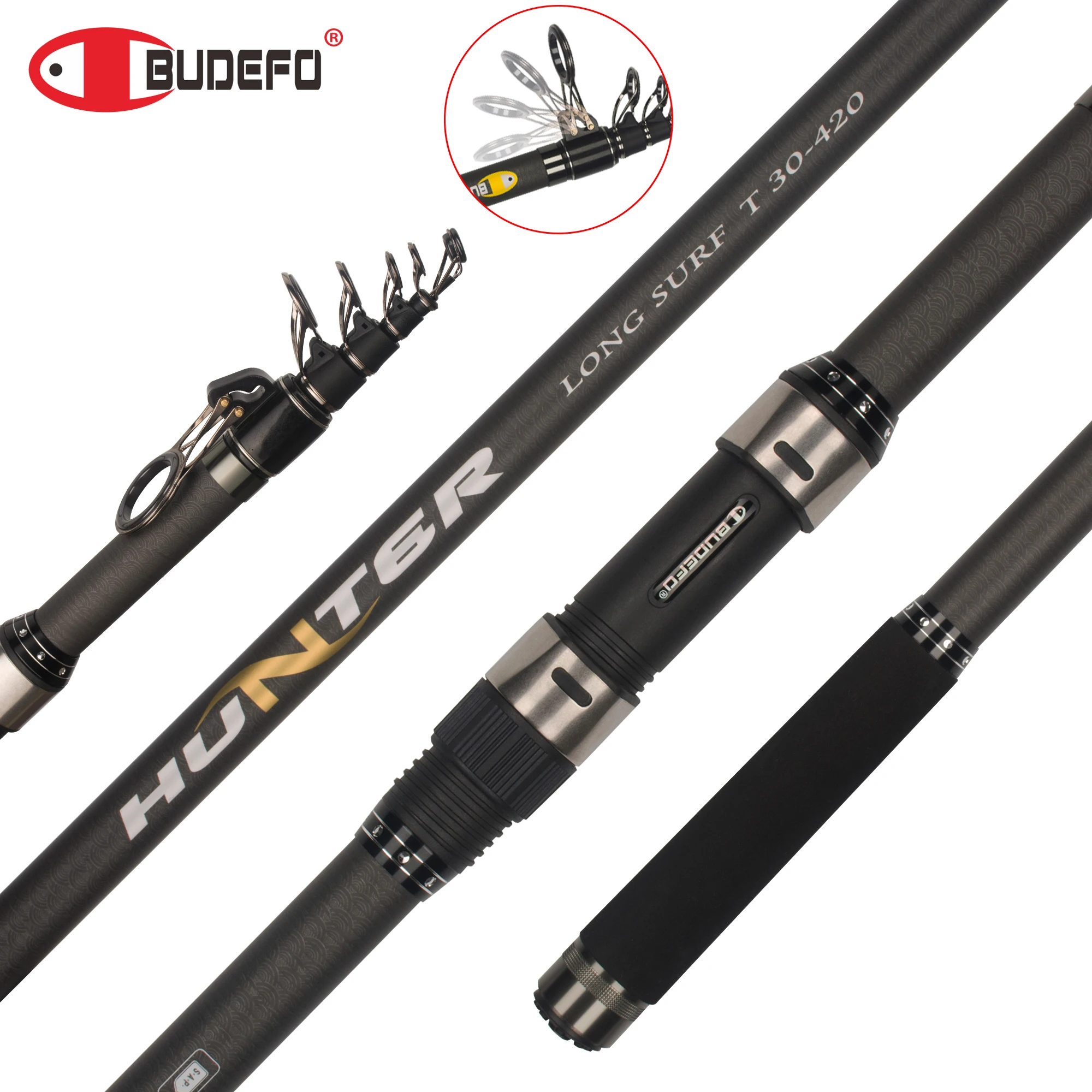 BUDEFO Telescopic Surf Spinning Fishing Rod 3.9/4.2/4.5/5.0/5.3m Carbon ...