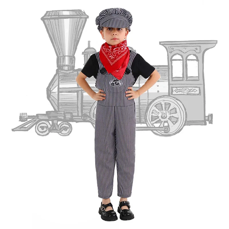 Toddler Train Engineer Suit Halloween Fancy Dress Up Vintage Striped ...
