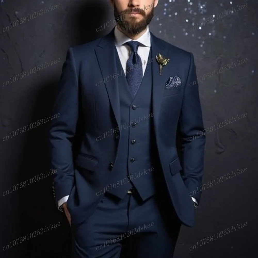 High-Quality-Navy-Blue-Formal-Men-Suit-Groom-Groomsman-Wedding-Party ...