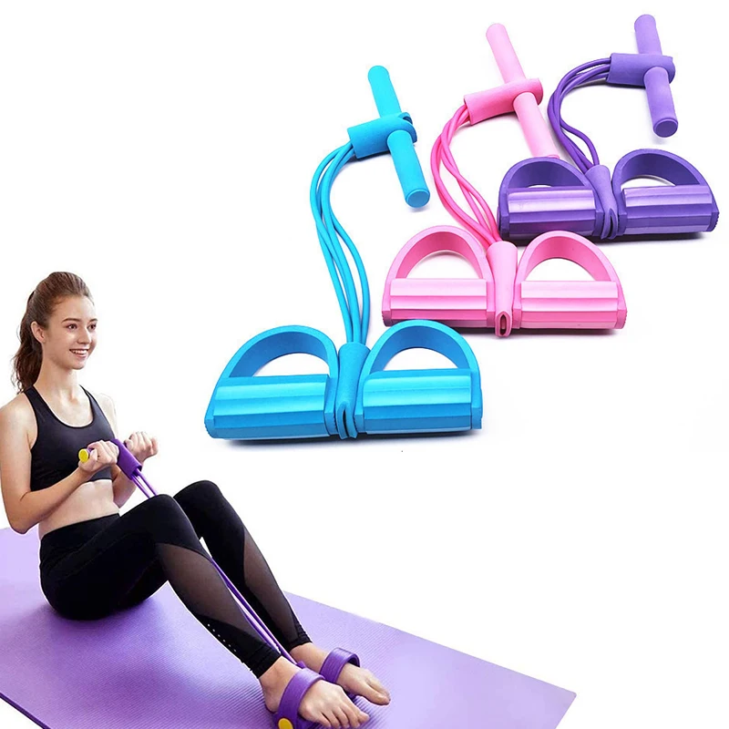 4-Tube-Resistance-Elastic-Pull-Ropes-Exerciser-Rower-Belly-Training ...