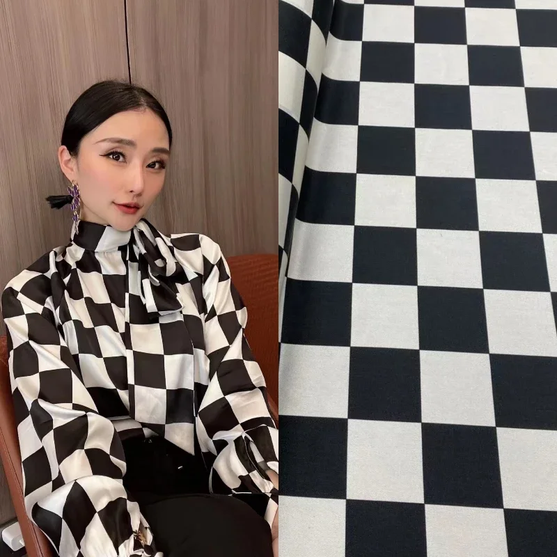 European-classic-black-and-white-checkerboard-plaid-polyester-twill ...