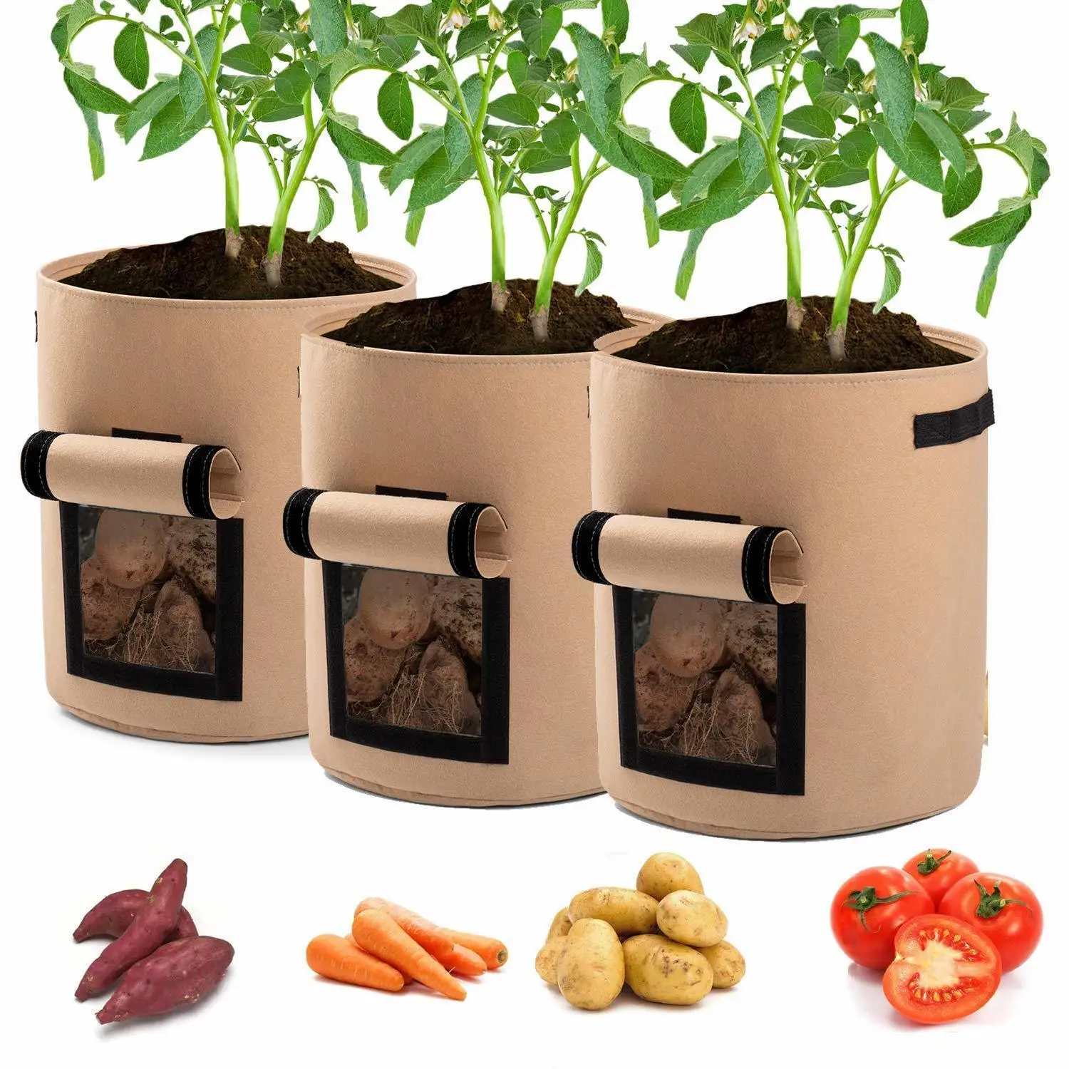 Potato Planter Planting Bags 3-Pack 7 Gallons Grow Bags Aeration Tomato ...
