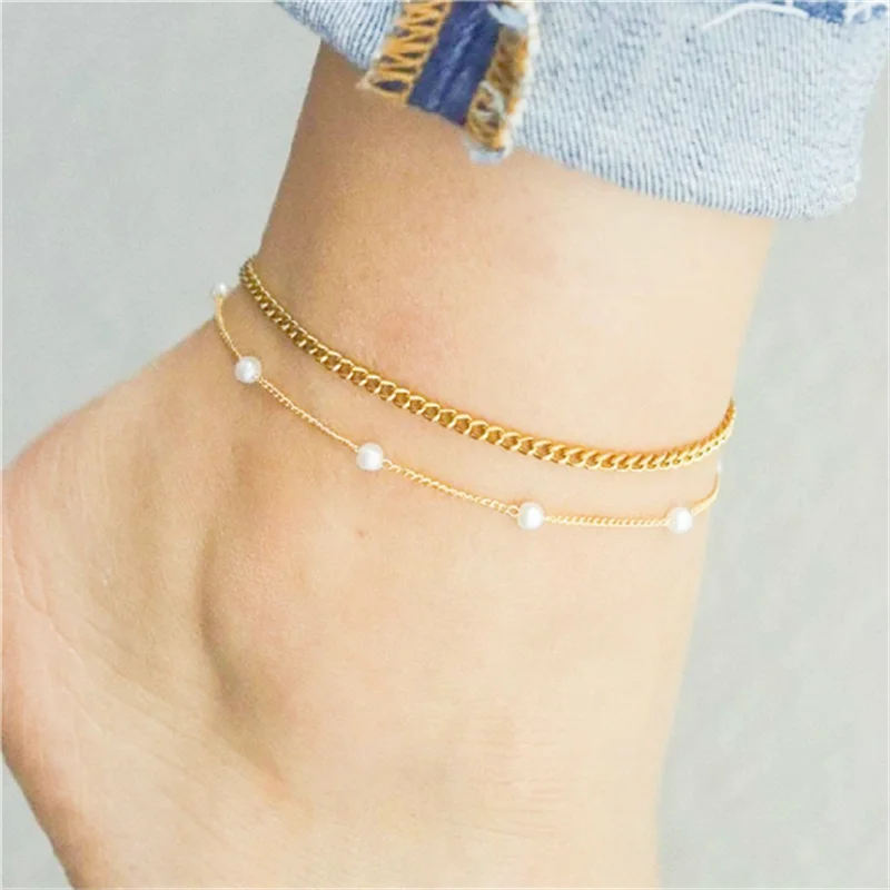 Boho-Double-Layers-Pearl-Anklets-For-Women-Gold-Color-Metal-Ankle-Bracelet-Foot-Jewelry-Summer ...