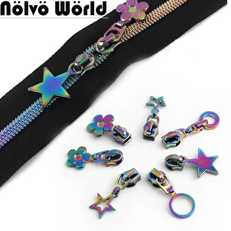 Rainbow Flower,Star,O Shape 5# Nylon Metal Zipper Slider For ...