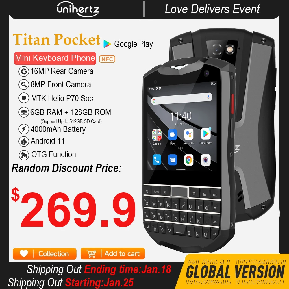 Unihertz Titan Pocket Qwerty Keyboard Small Mobile Phone Smart Phone 4g Android 11 Dual Sim Dual ...