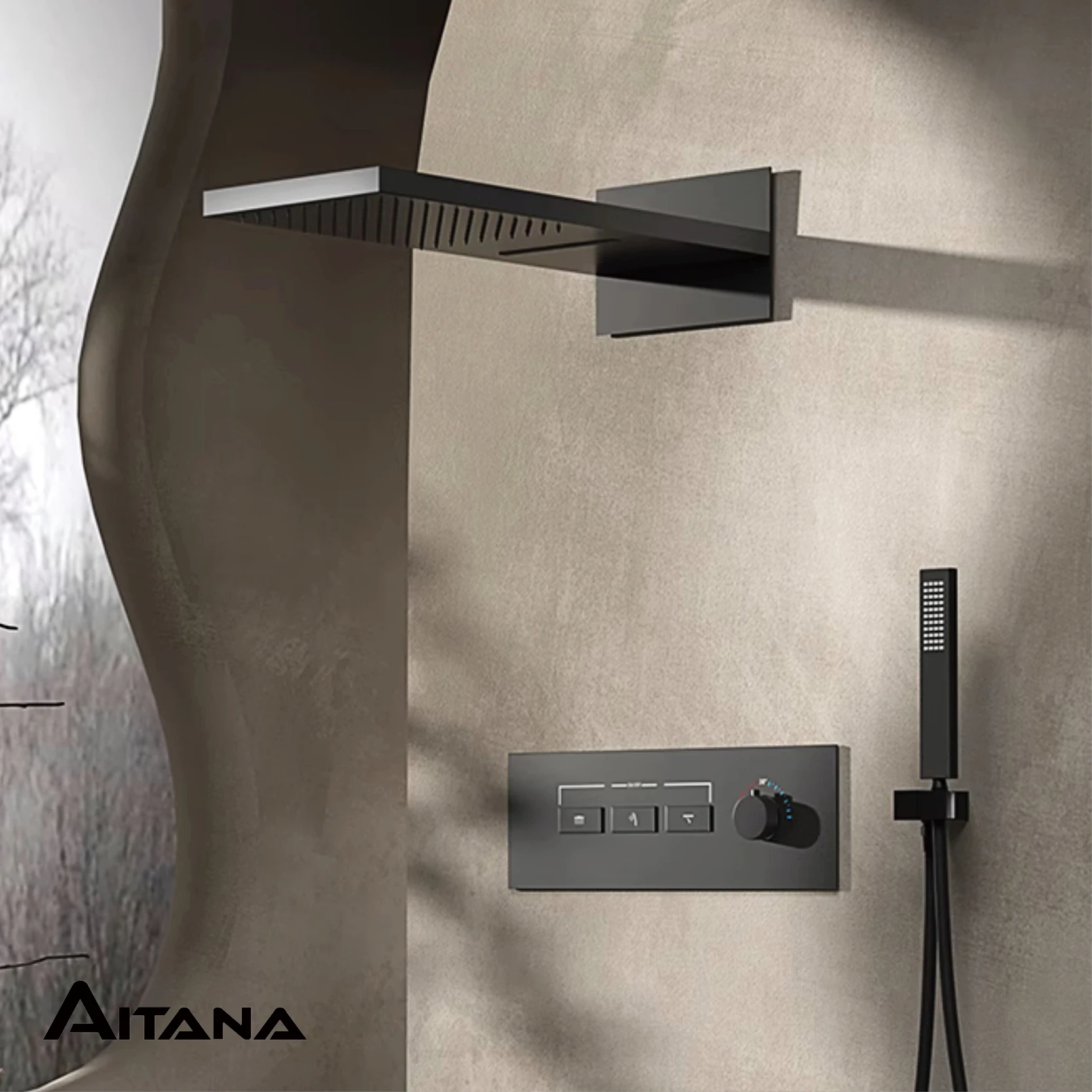 Black luxury brass constant temperature shower system Wall mounted ...