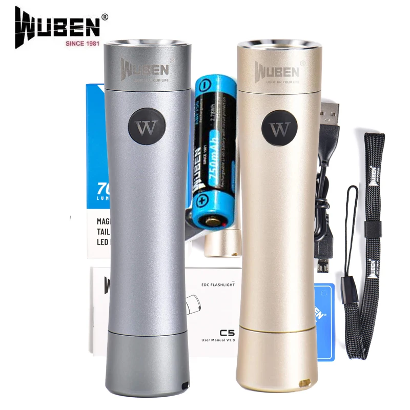 WUBEN C5 cep feneri Max 750 lümen manyetik kuyruk dahili 126 14500 ile ...