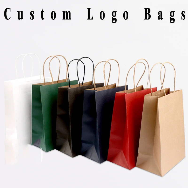 100/500 Pcs Custom Logo Kraft Paper Bag For Small Business Package ...