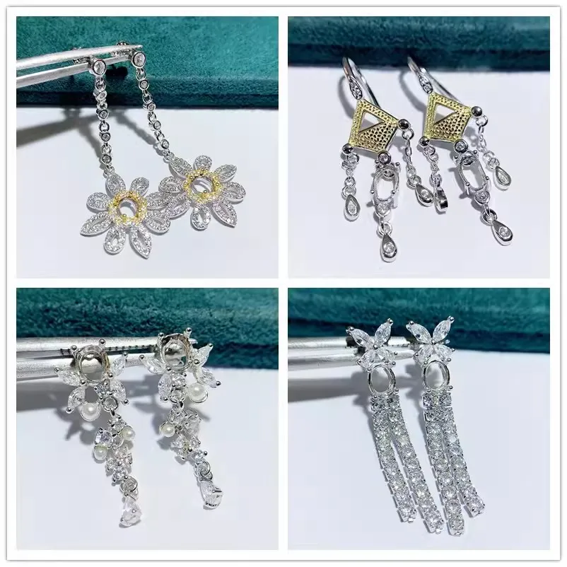 MeiBaPJ-4mm-5mm-Elliptic-Stone-DIY-925-Silver-Empty-Holder-Fashion-Drop-Earrings-Fine-Charm ...
