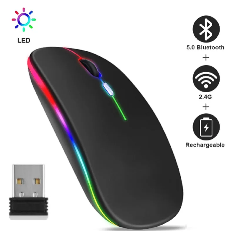 Bluetooth 2.4ghz Wireless Luminous Mouse Usb 30db Silent 3 Modes ...