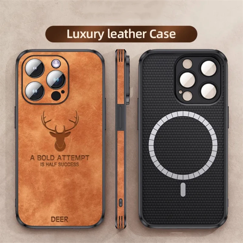 New Deer Leather For Magsafe iPhone Case
