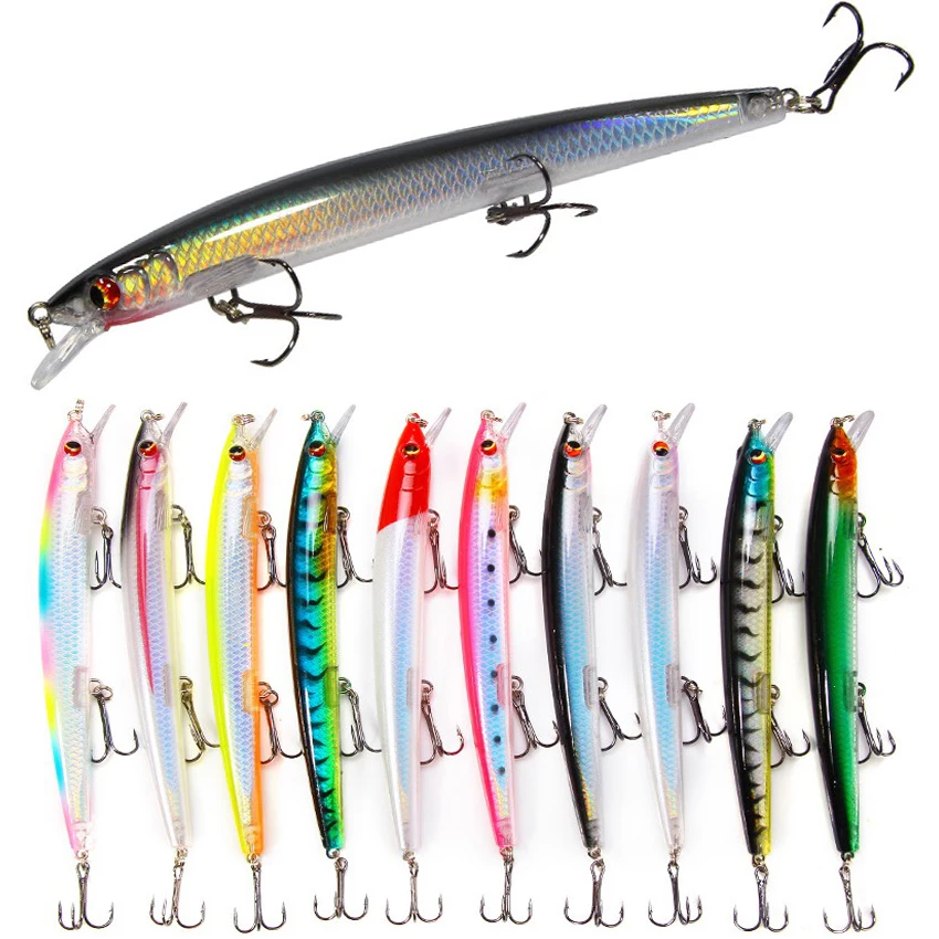 10PCS-lot-Long-Minnow-Fishing-Lure-13cm-15g-Floating-Hard-Wobbler-Crankbait-3D-Eyes-Artificial ...