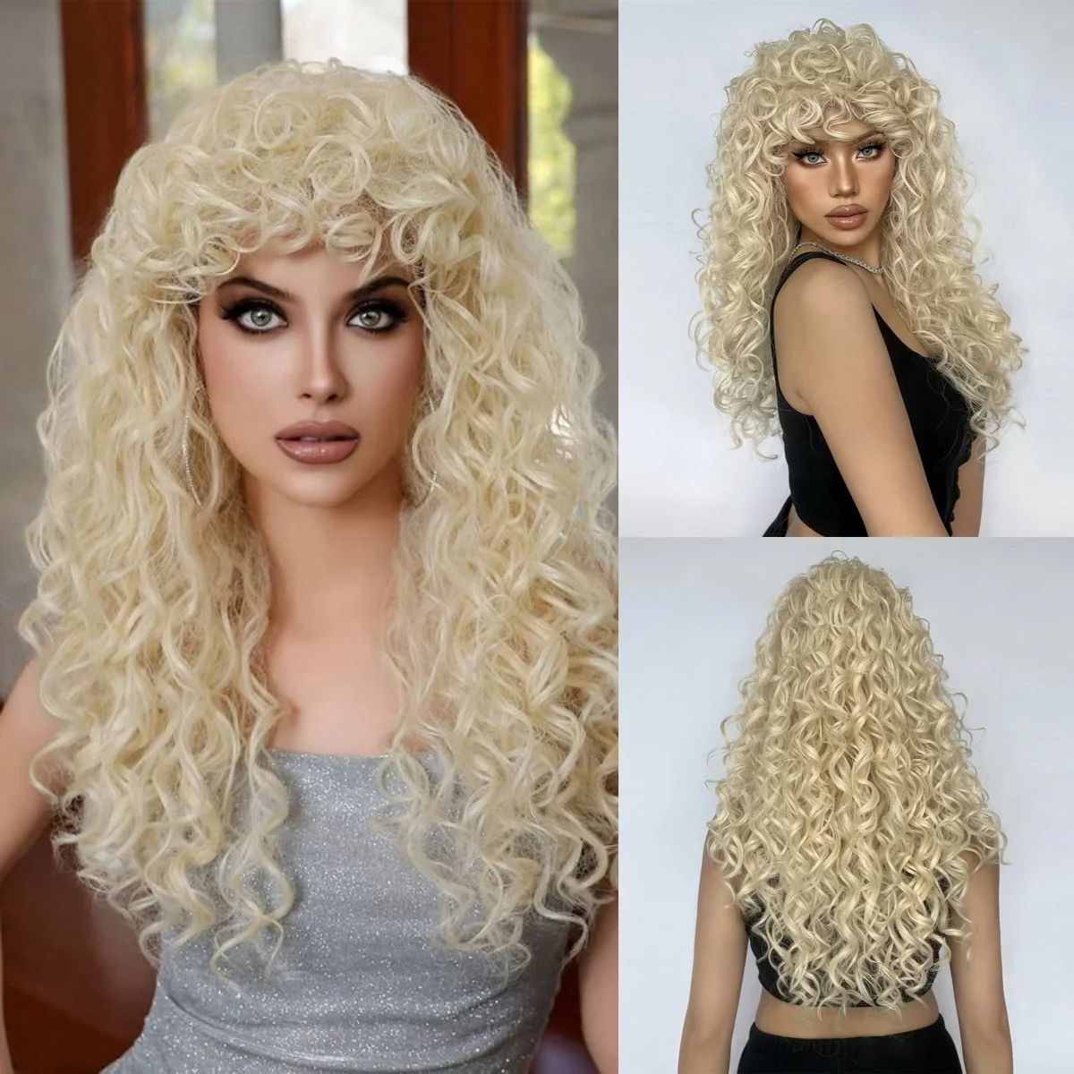 Fluffy-Blonde-Synthetic-Curly-Wigs-Long-Big-Bouffant-Wavy-Hair-Cosplay ...