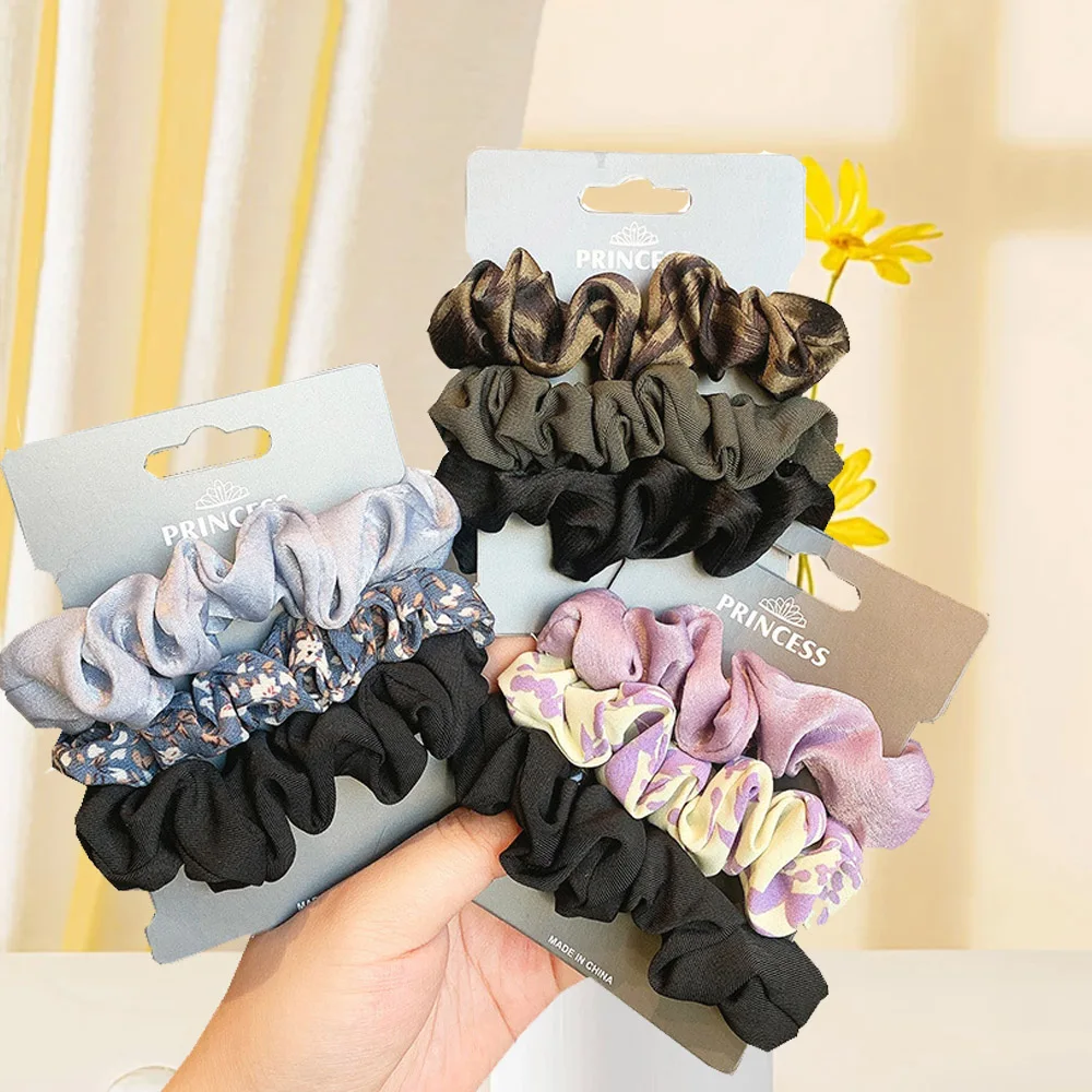 Free Shipping 3PCS/Set Satin Silk Hair Bands Hair Ties Set Floral Solid ...
