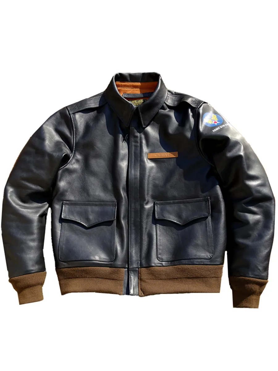 Men's A2 Bomber Leather Jacket, Black Horsehide, Military Style ...