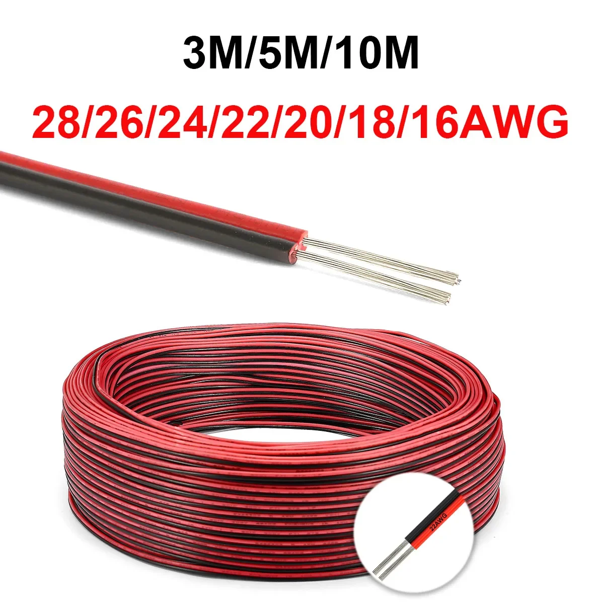 12V-Red-Black-Hookup-Wire-2-Pin-Automotive-Flat-Cable-LED-Extension ...