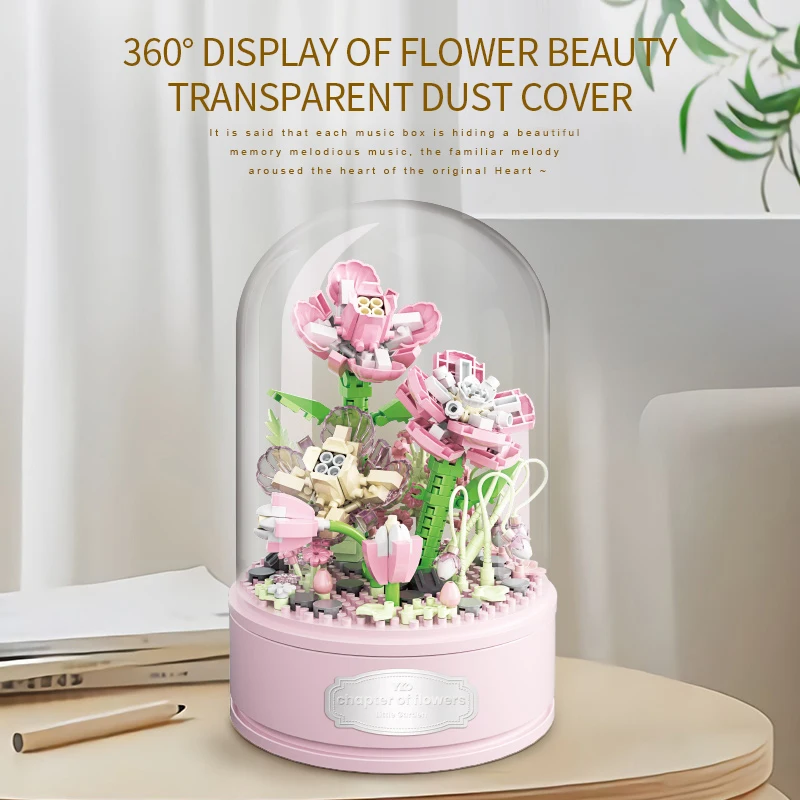 438PCS-Gardenia-Flower-Music-Box-Building-Block-Creative-Bouquet ...