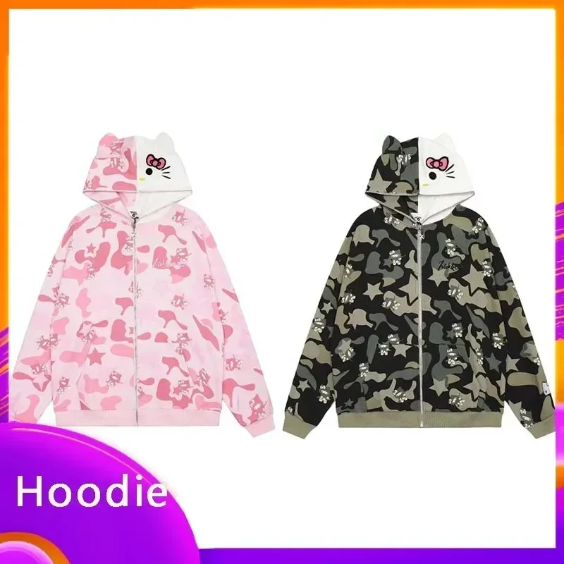 MINISO-Sanrio-Hellokitty-Y2k-Jacket-Zipper-Cardigan-Hoodie-Camouflage ...