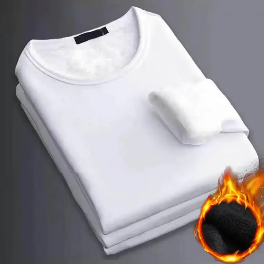 Winter Men's Long-sleeved Thermal Underwer T-Shirt Fleece Bottoming ...
