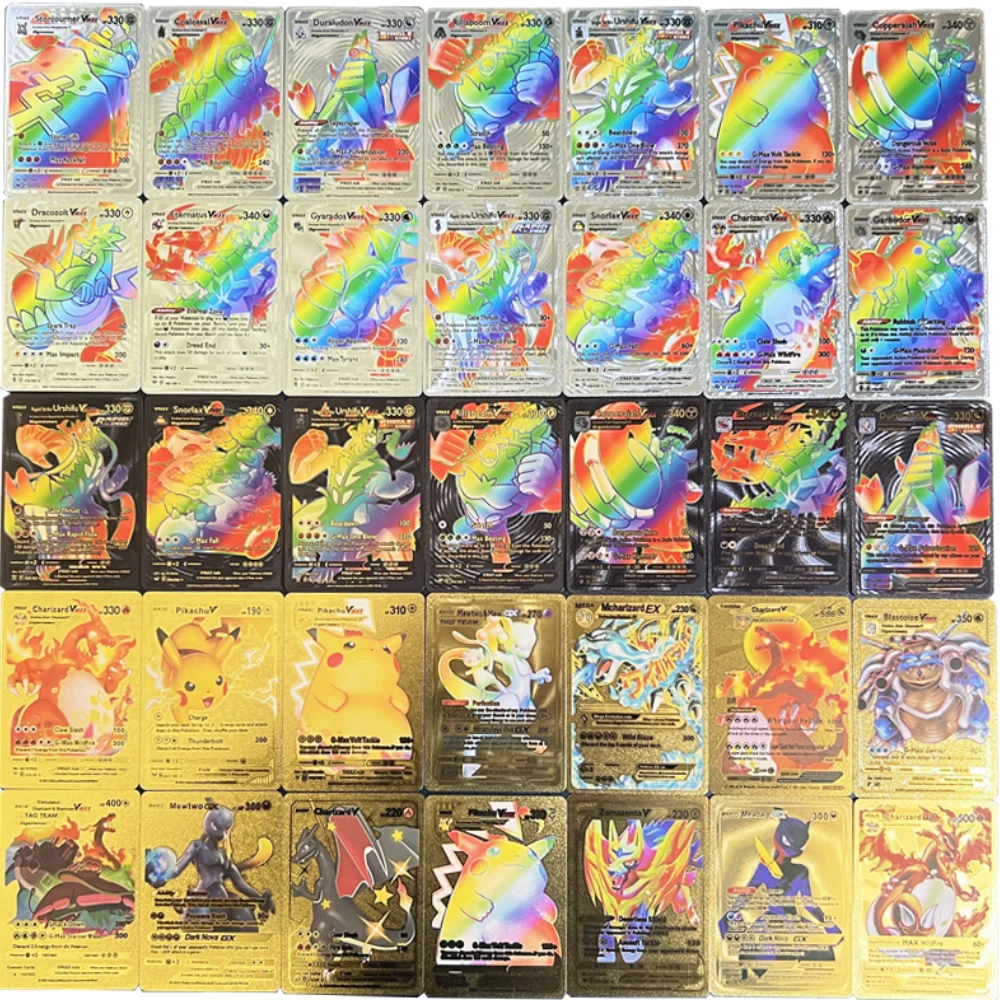 55Pcs-Set-Pokemon-Golden-Foil-Black-Card-Golden-Rainbow-Flash-Collect-Card-Pikachu-Mewtwo-Eevee ...