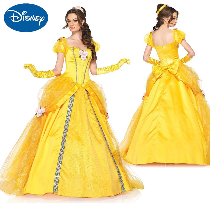 디즈니 공주 벨라 코스프레 의상, 성인 미녀와 야수 드레스 의상, 할로윈 코스프레 파티 여왕 롤플레잉 슈트 가발 ...