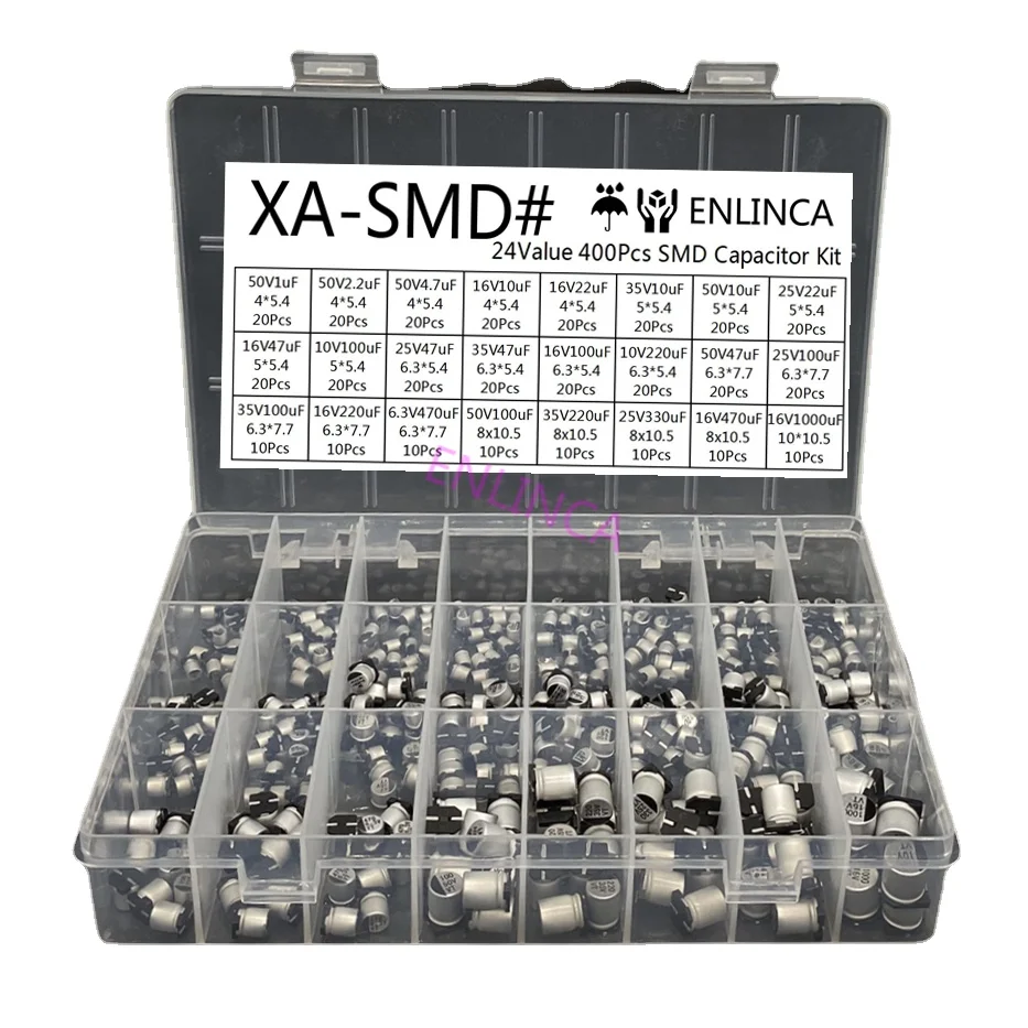 400pcs/lot 1uf-1000uf 24 Values Assorted Kit Electrolytic Capacitor Smd ...
