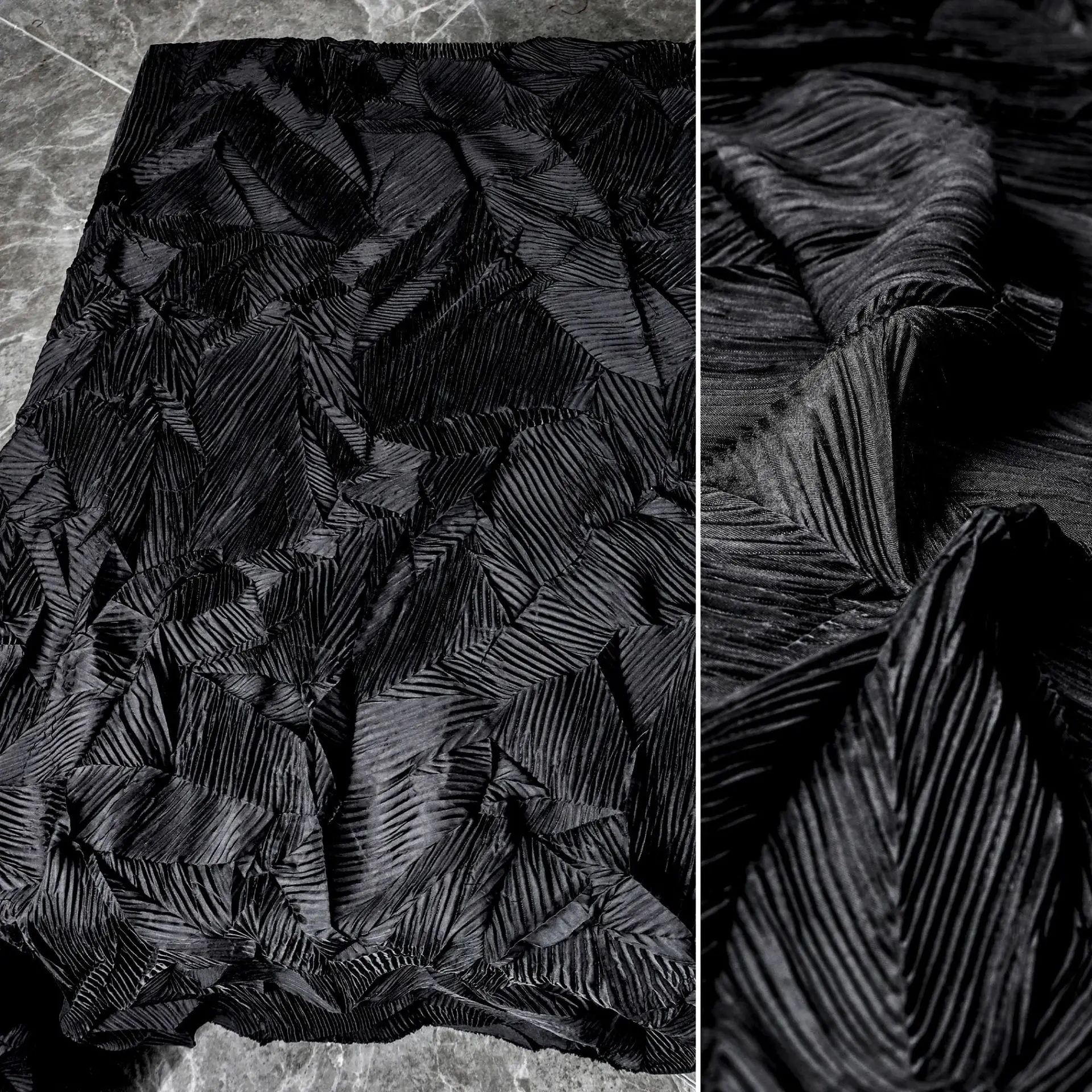 Black-Nylon-Louver-Pressed-Pleated-Fabric-3D-Texture-Emboss-Pleated ...