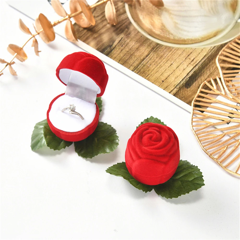 1pc Romantic Wedding Rose Ring Box Red Velvet Jewellery Storage ...