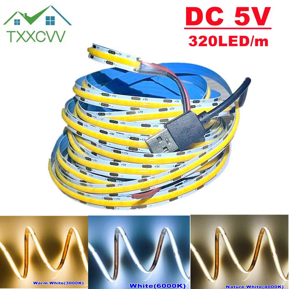 DC-5V-USB-COB-Led-Strip-Light-USB-powered-High-Density-Linear-Lighting ...