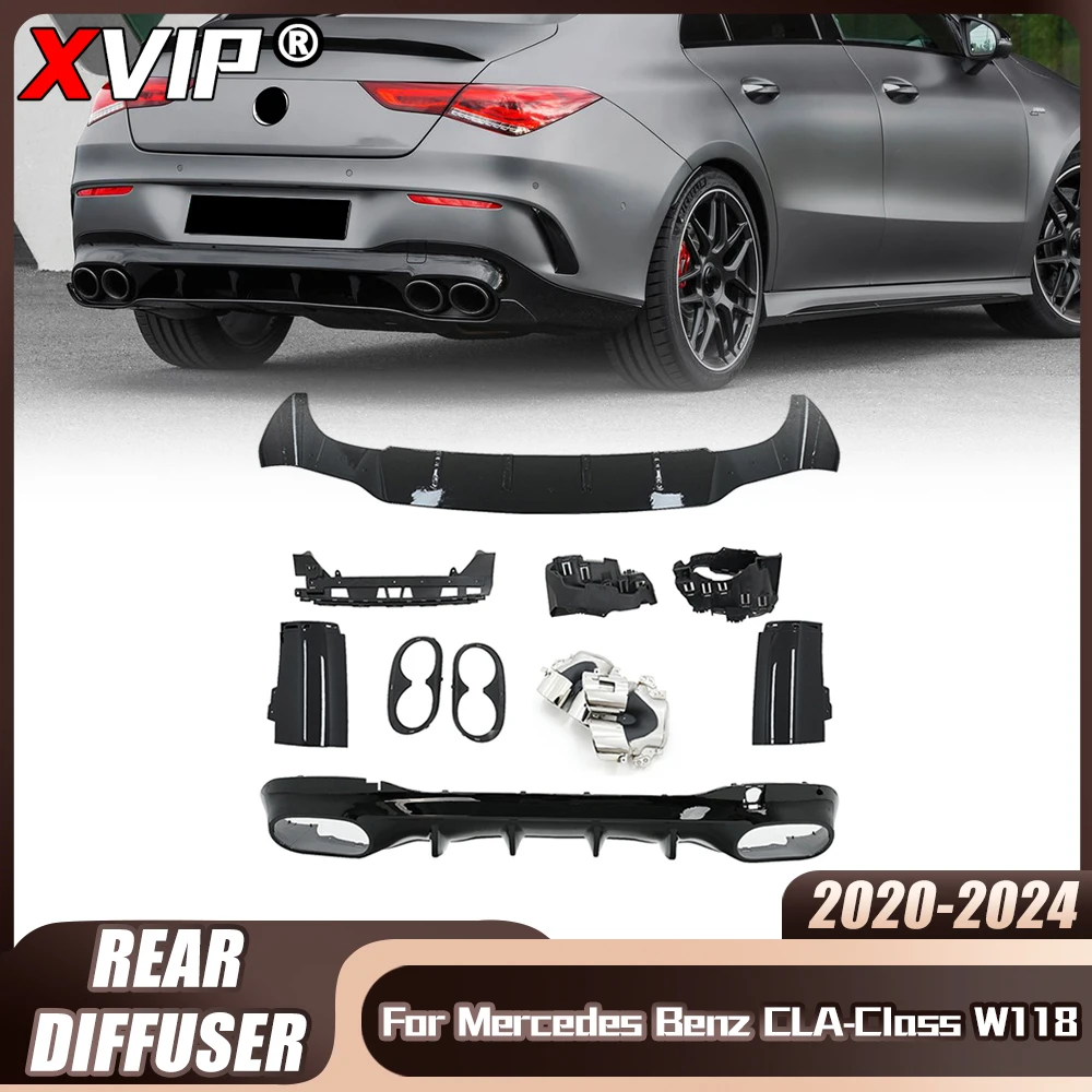 XVIP-CLA35-Style-Rear-Bumper-Diffuser-With-Exhaust-Pipe-For-Mercedes ...