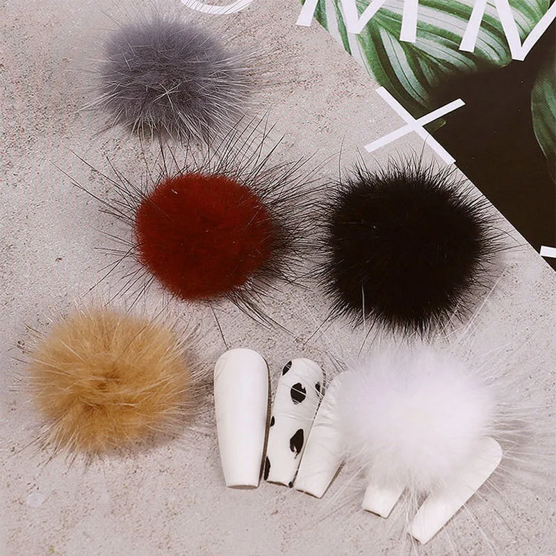 3Pcs Fluffy Plush Ball 3D Nail Art Decorations Detachable Magnet ...