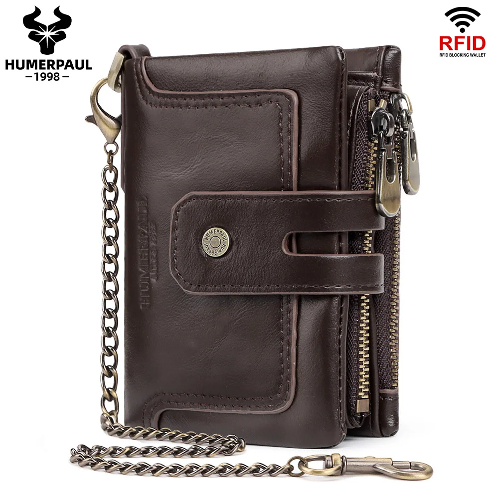 Cartera-plegable-de-cuero-genuino-para-hombre-tarjetero-RFID-extra-ble ...