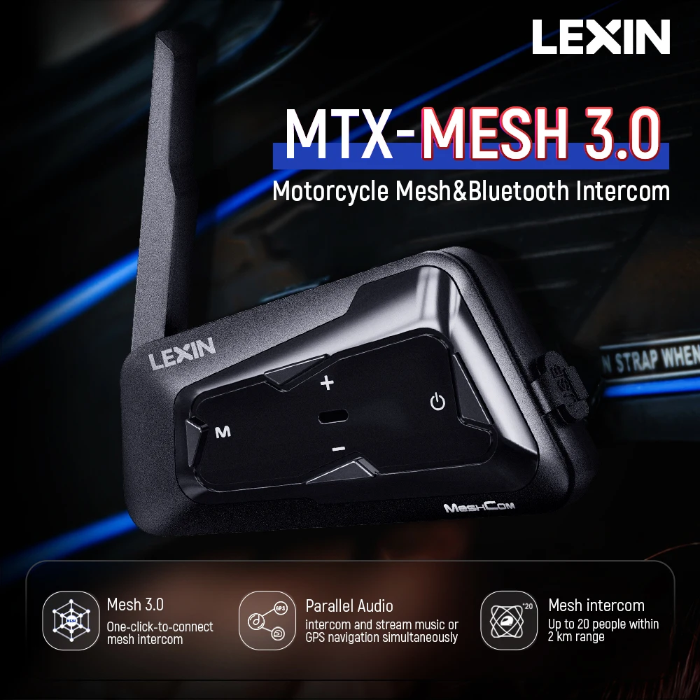 オートバイ用BluetoothヘッドセットLEXIN MTX,メッシュ通信システム付きヘルメットキット,並列オーディオインターホン,音楽の ...