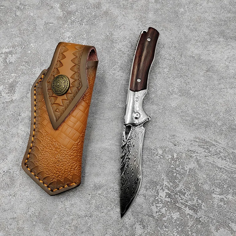 Sandal-Wood-Handle-VG10-Core-Damascus-Steel-Blade-Ball-Bearing-Camping ...