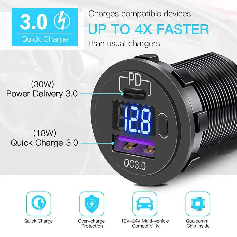 12V-24V-Usb-Socket-With-Voltmeter-Usb-C-Fast-Charge-Car-Charger-for-BMW ...