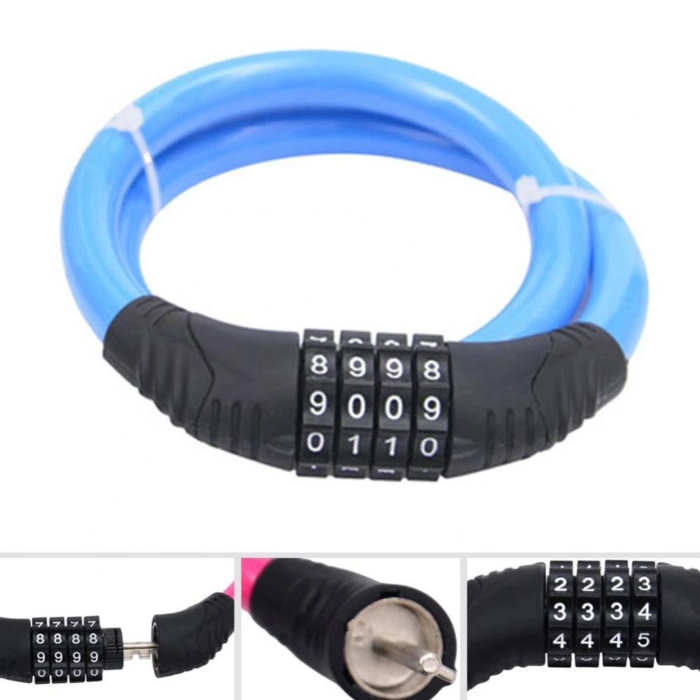 Security Lock Mountain Bike Bicycle Steel Cable 4 Digit Number Coded ...
